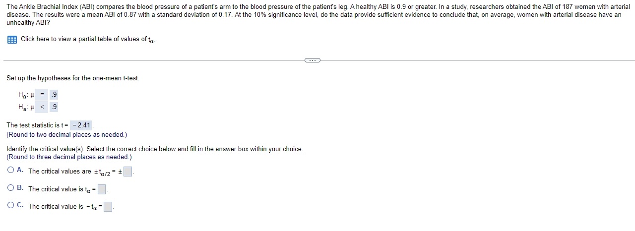 Solved unhealthy ABI ? Click here to view a partial table of | Chegg.com