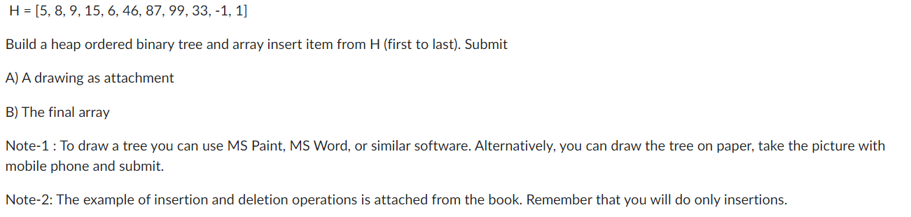 Solved Build A Heap Ordered Binary Tree And Array Insert 