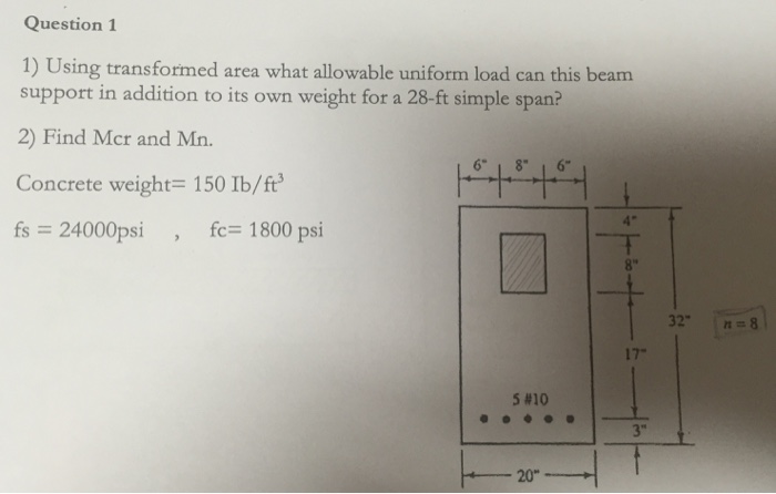 Solved Question 1 1) Using transformed area what allowable | Chegg.com