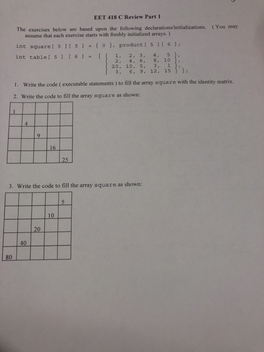 Solved EET 418 C Review Part 1 The exercises below are based | Chegg.com
