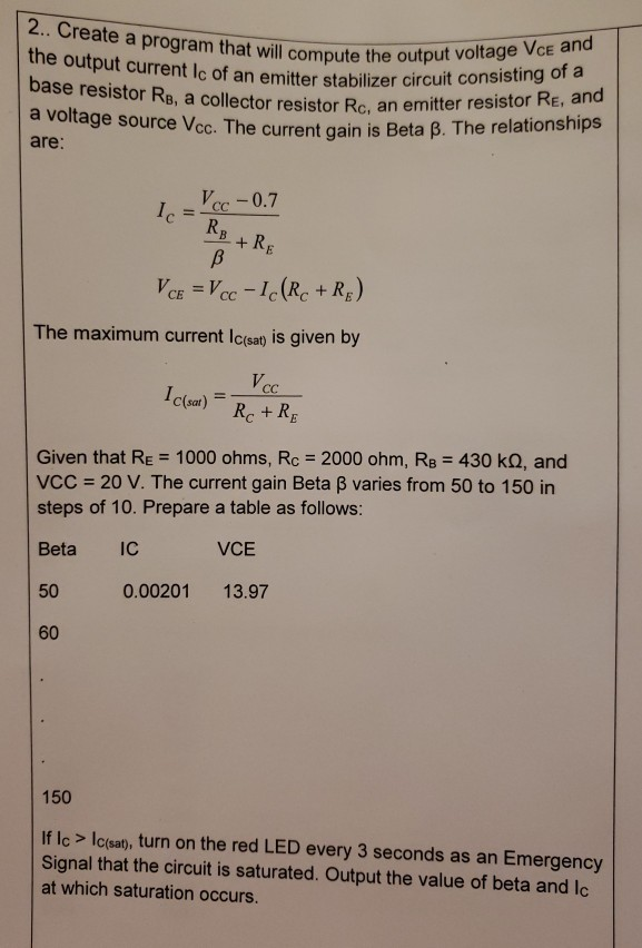 Solved reate a program that will compute the output voltage | Chegg.com
