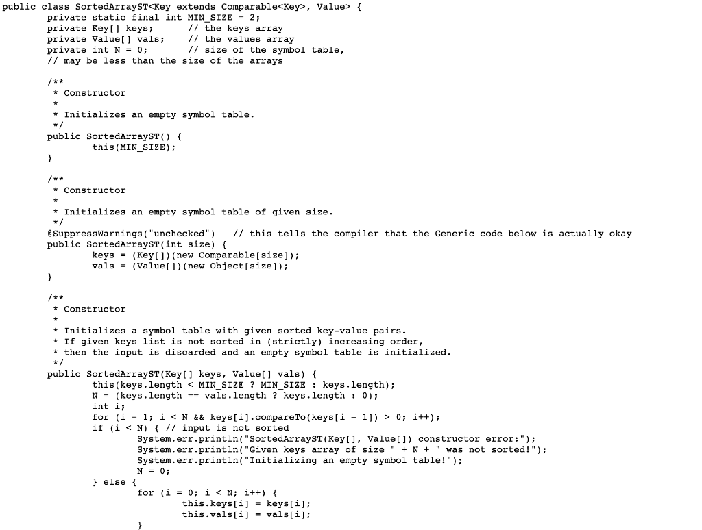 Solved public class SortedArraySt, Value> { private static | Chegg.com