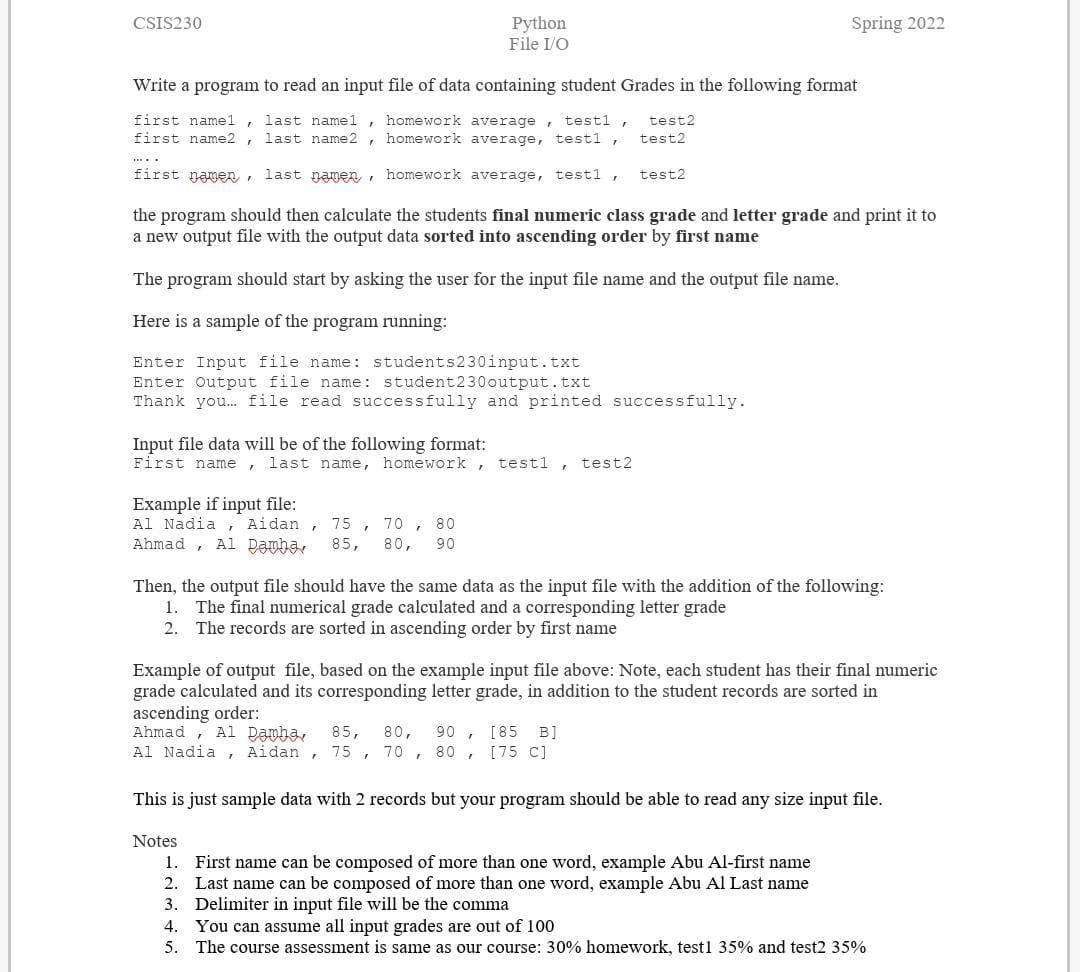 Solved CSIS230 Python File 10 Spring 2022 Write a program to | Chegg.com