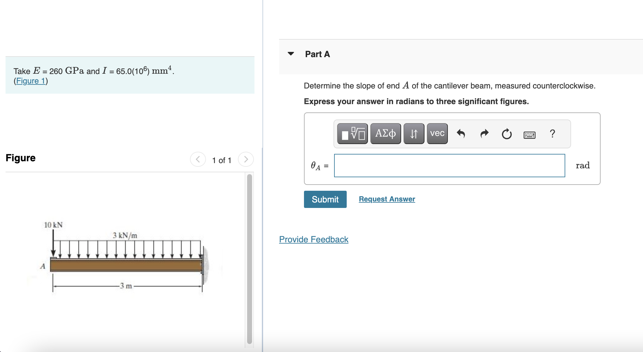 Solved Take E=260GPa and I=65.0(106)mm4.(Figure 1)FigurePart | Chegg.com