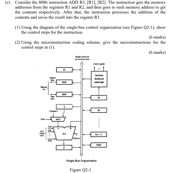 (c) Consider the 8086 instruction ADD R3, [R1], [R2]. | Chegg.com