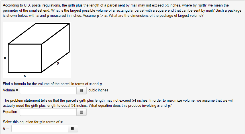 Solved According to U.S. postal regulations, the girth plus | Chegg.com