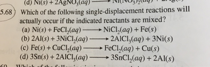 Solved Which of the following single-displacement reactions | Chegg.com