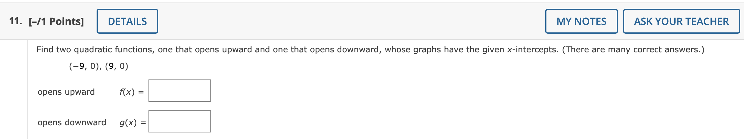 Solved Find two quadratic functions, one that opens upward | Chegg.com