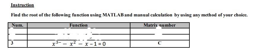 Solved Instruction Find the root of the following function | Chegg.com