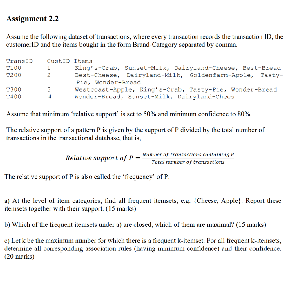 Solved Assignment 2.2 Assume the following dataset of | Chegg.com