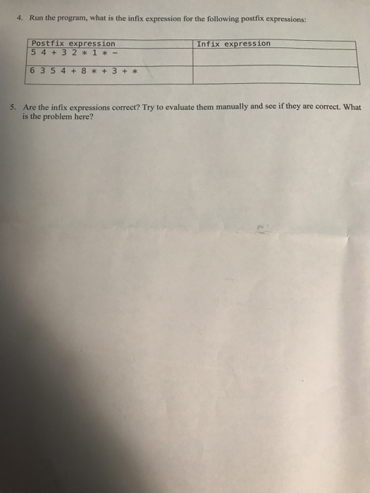 Solved 4. Run the program, what is the infix expression for | Chegg.com