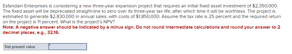 Solved Esfandairi Enterprises is considering a new | Chegg.com