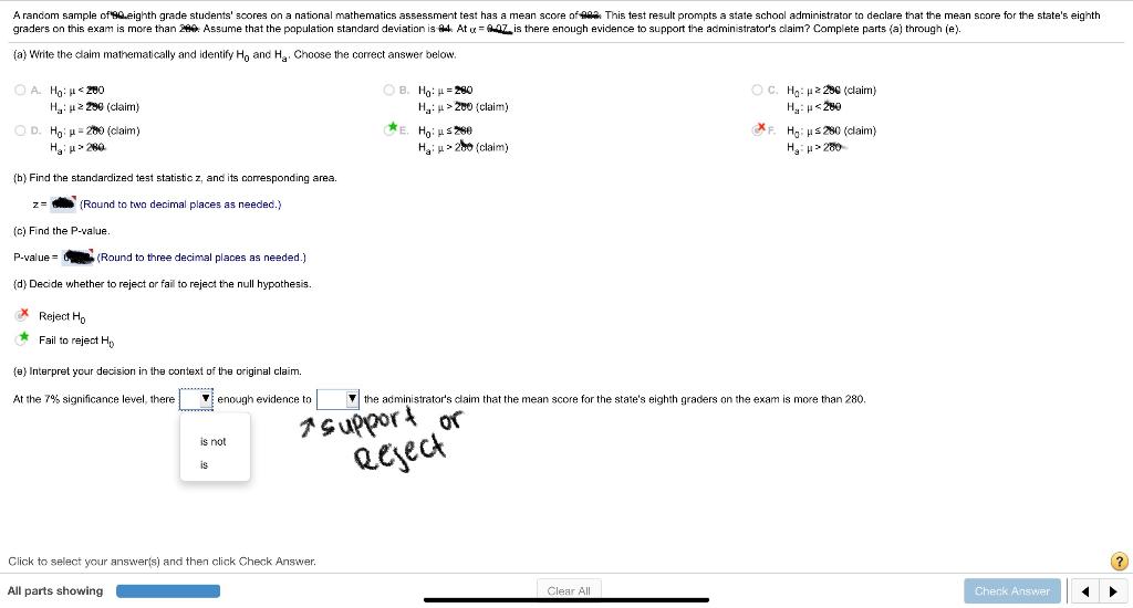 Solved A random sample of 81 eighth grade students' scores | Chegg.com