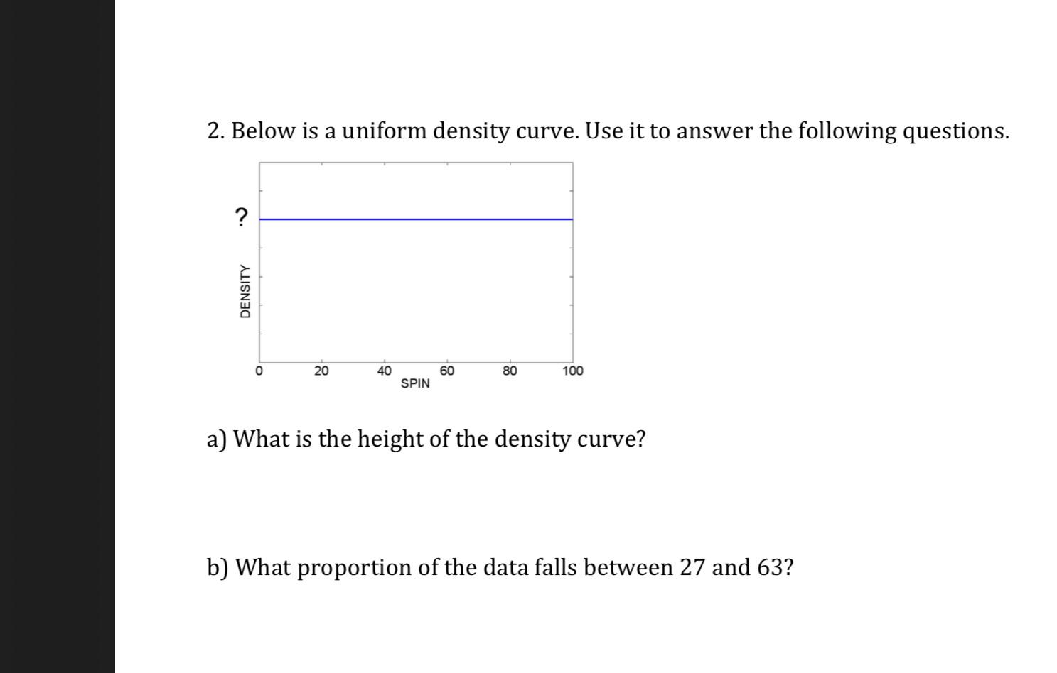 Solved 2. Below is a uniform density curve. Use it to answer | Chegg.com