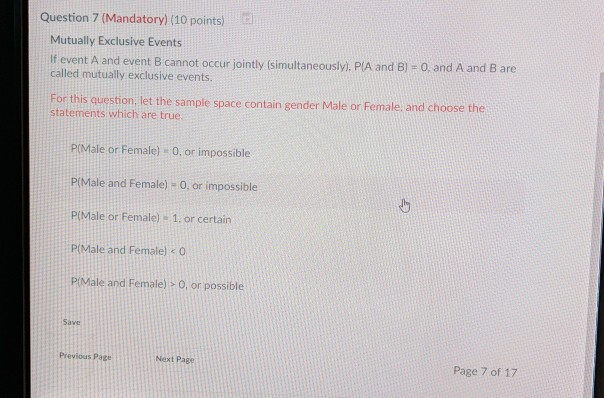Solved Question 7 Mandatory 10 Points Mutually Exclusive 