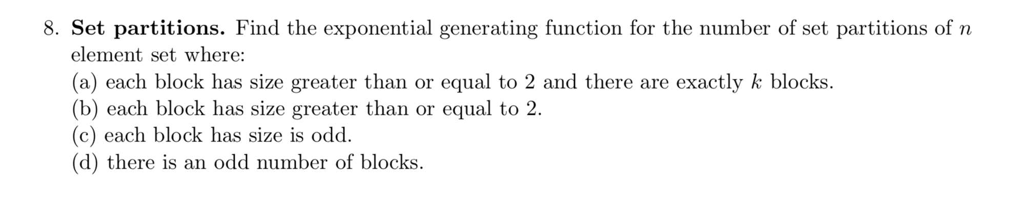 8. Set partitions. Find the exponential generating | Chegg.com