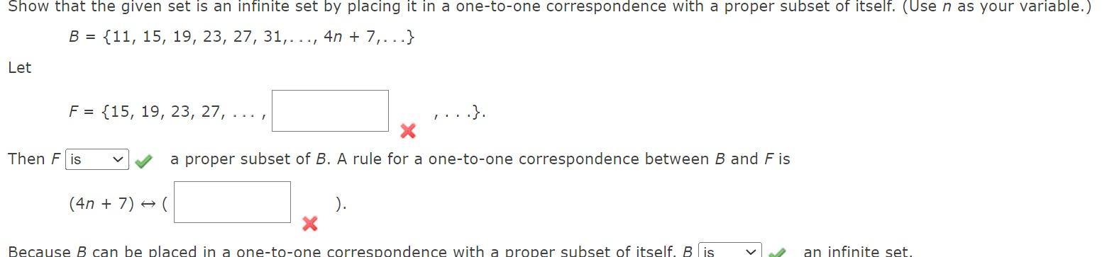 Solved Show that the given set is an infinite set by placing | Chegg.com