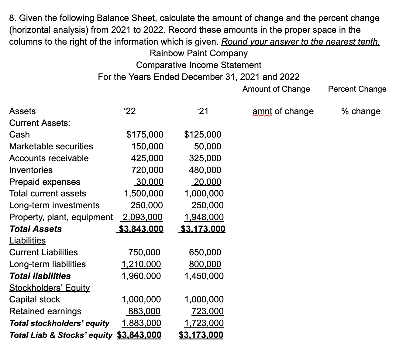 Solved 8. Given the following Balance Sheet, calculate the | Chegg.com