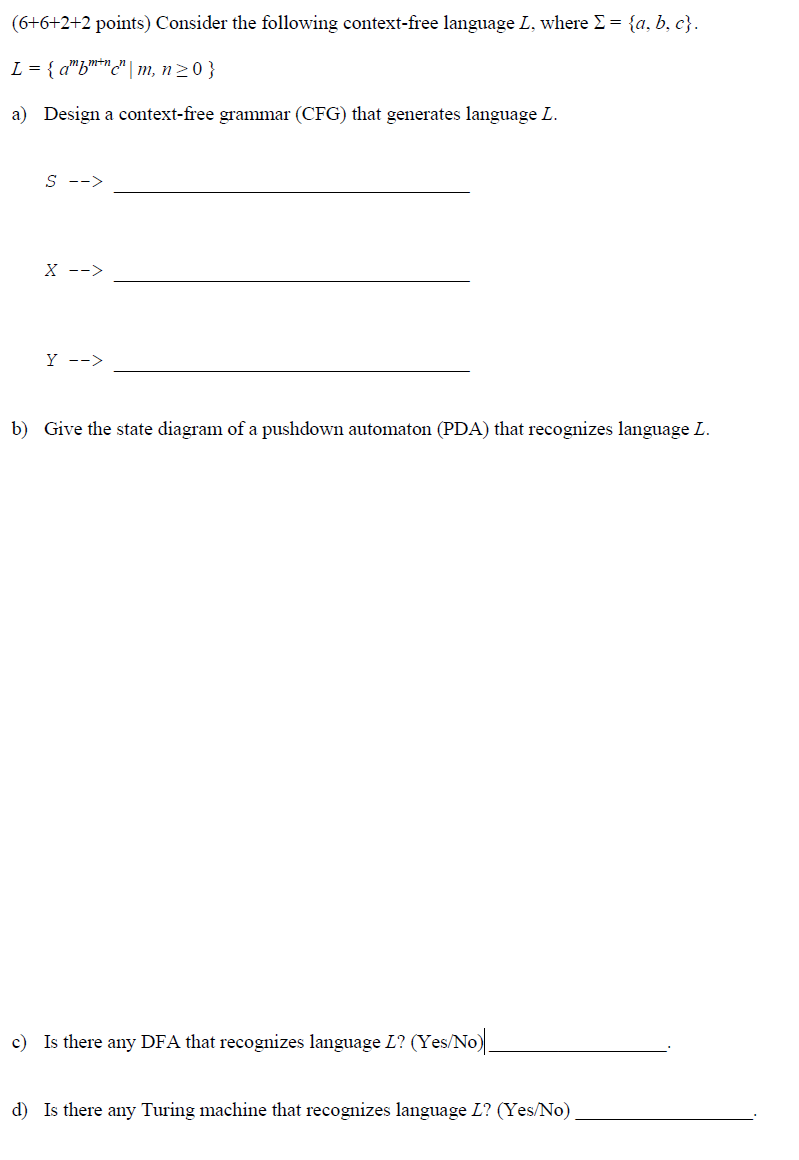 Solved ( 6+6+2+2 points) Consider the following context-free | Chegg.com