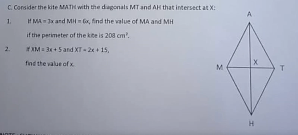 Solved C. Consider the kite MATH with the diagonals MT and | Chegg.com