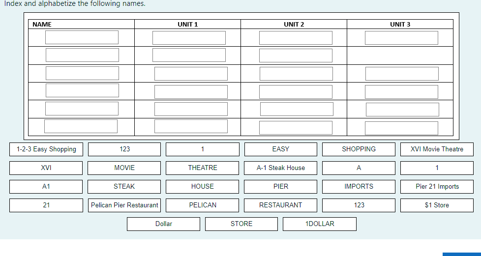 Solved Index And Alphabetize The Following Names 