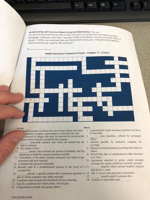 L3 8) Estimating Life Insurance Needs Using the DINK | Chegg.com