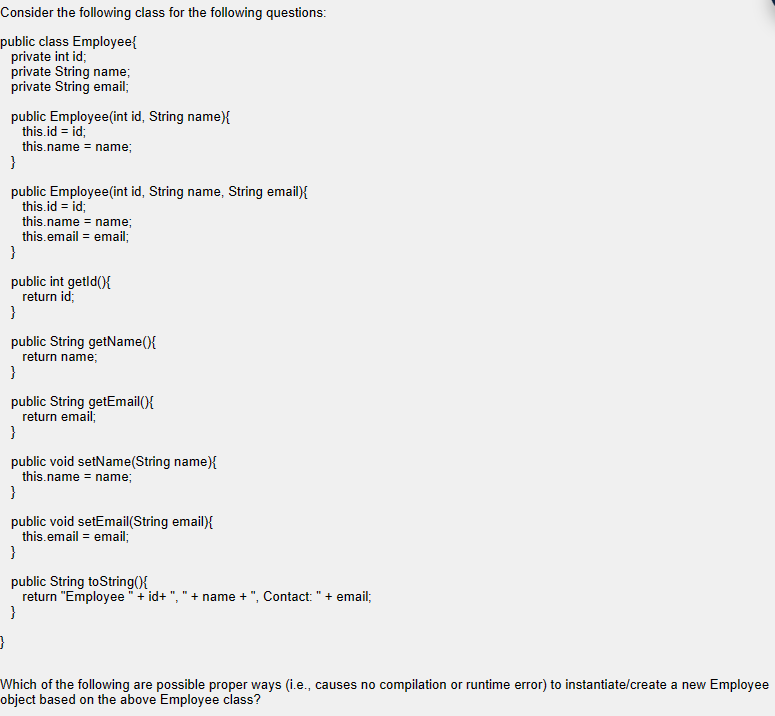 Solved Consider the following class for the following | Chegg.com