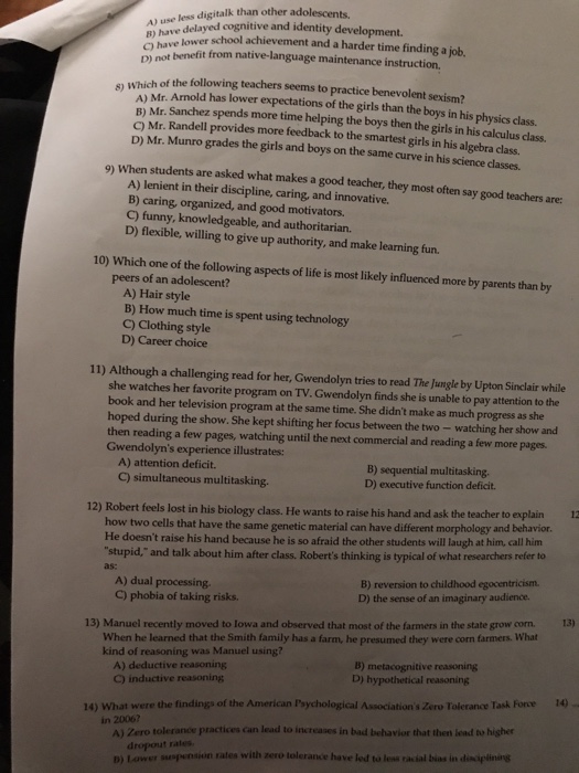 Solved use less digitalk than other adolescents cognitive | Chegg.com