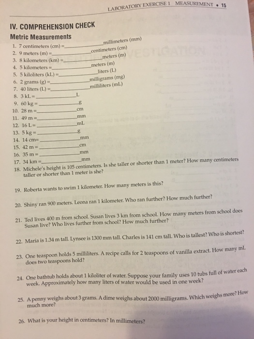 Solved LABORATORY EXERCISE 1 MEASUREME 15 IV. | Chegg.com