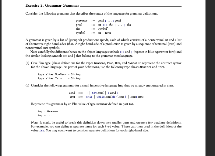 Solved Exercise 2. Grammar Grammar Consider the following | Chegg.com