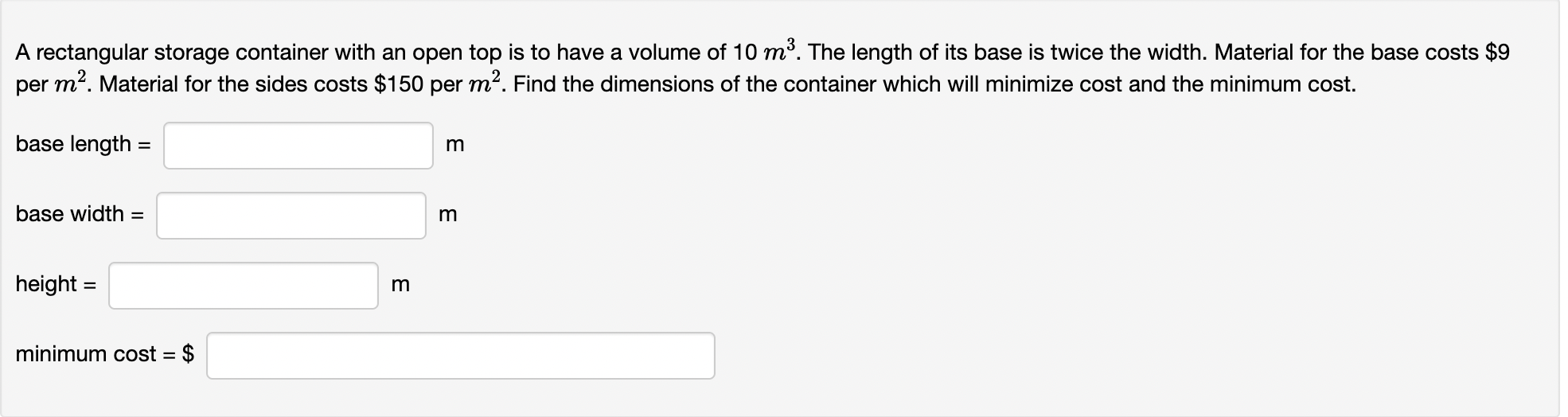 Solved A rectangular storage container with an open top is | Chegg.com