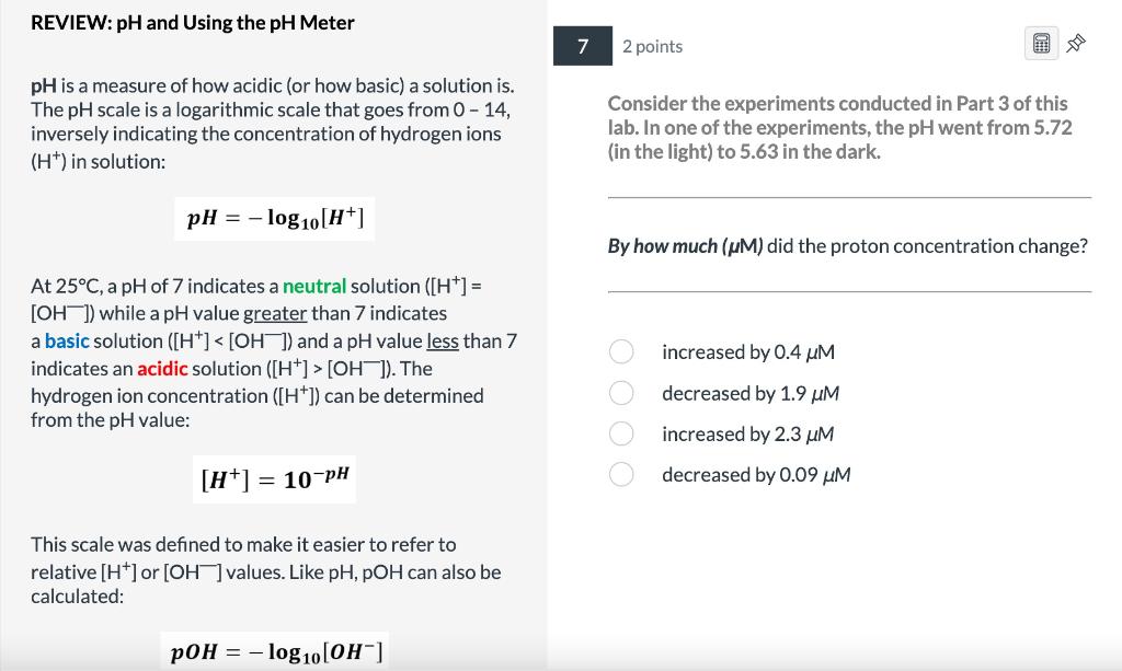 Solved REVIEW: pH and Using the pH Meter pH is a measure of | Chegg.com