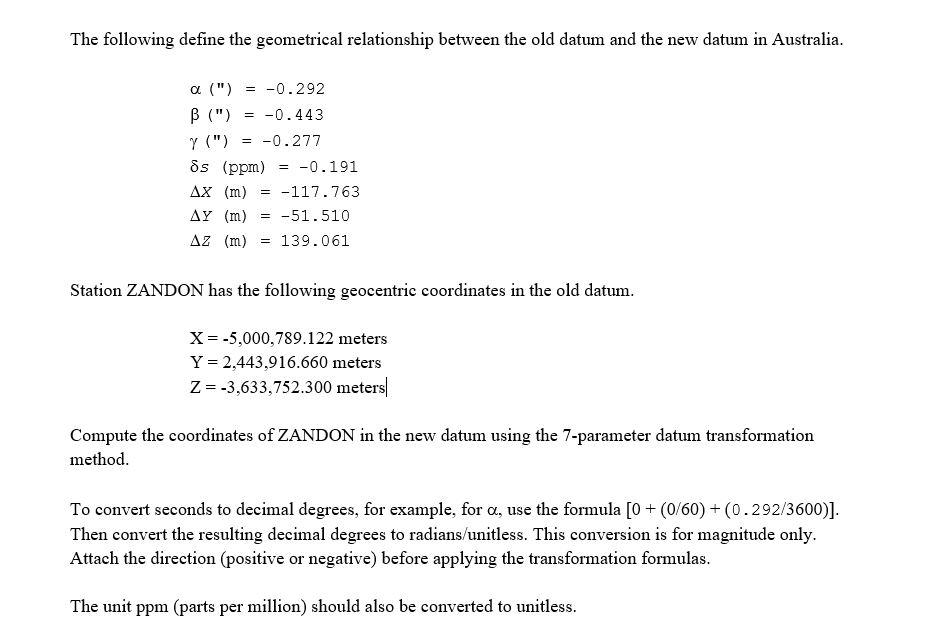 Solved The following define the geometrical relationship | Chegg.com