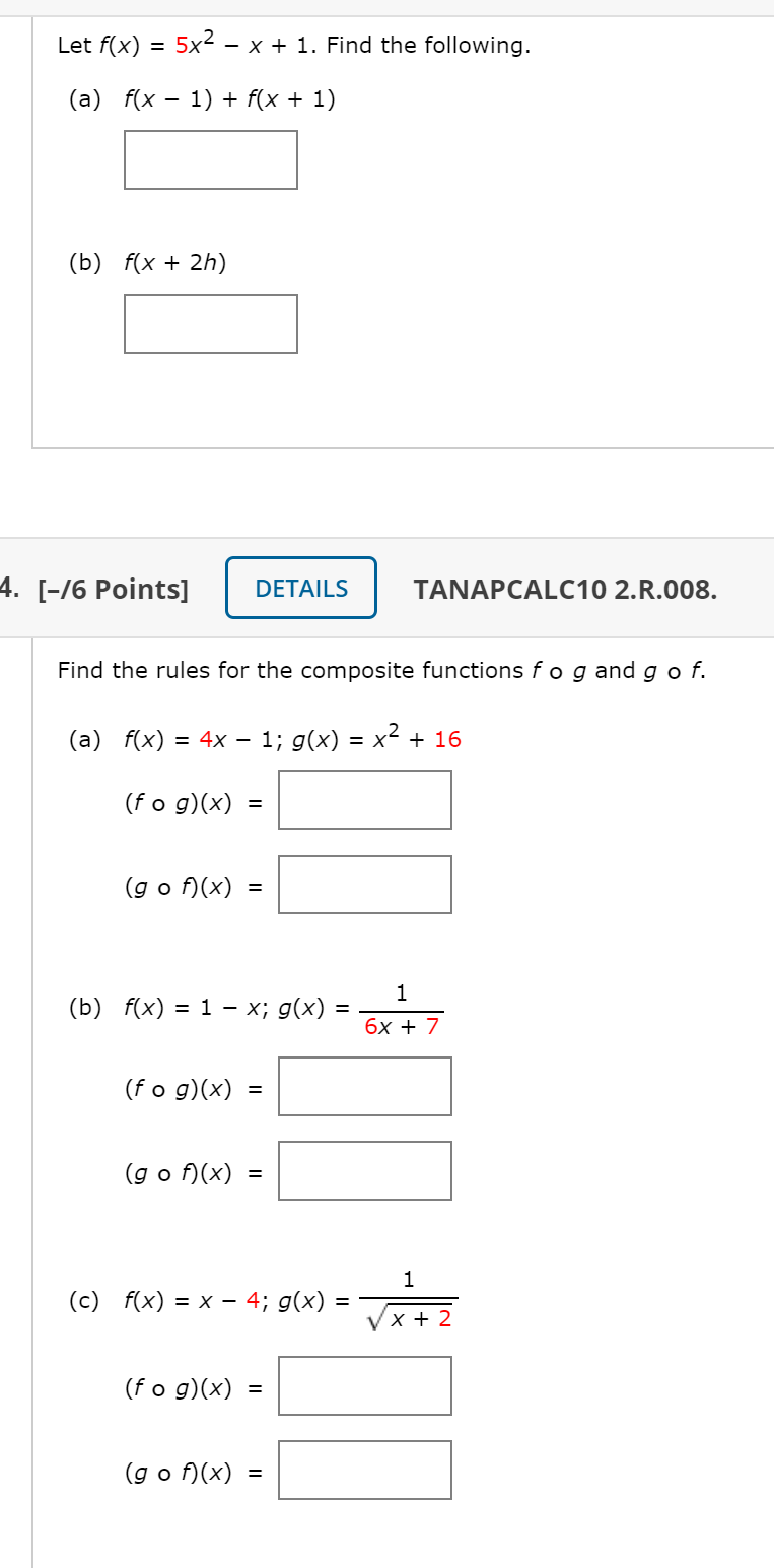 Solved Let f(x) = 5x2 - x + 1. Find the following. (a) f(x - | Chegg.com