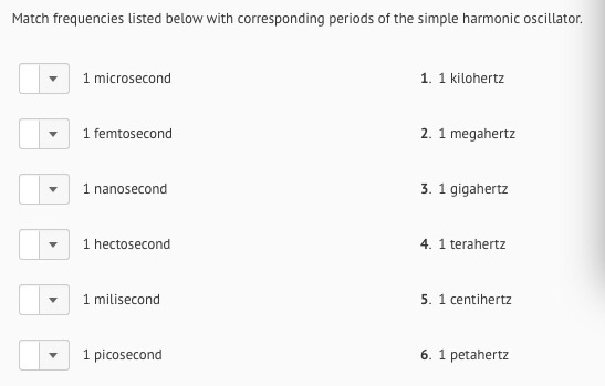 Solved Match frequencies listed below with corresponding | Chegg.com