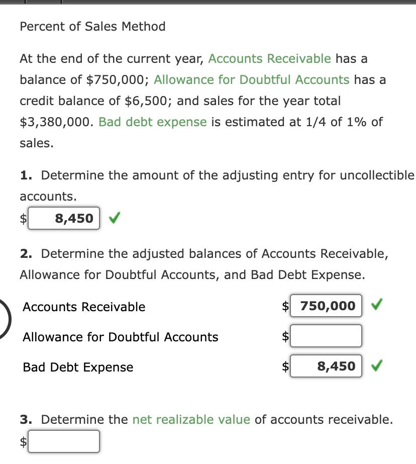Solved Percent of Sales Method At the end of the current | Chegg.com