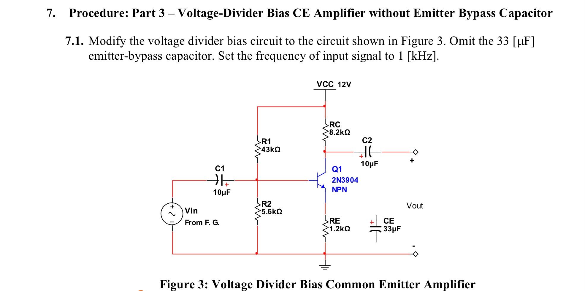 Solved Procedure: Part 3 - Voltage-Divider Bias CE Amplifier | Chegg.com