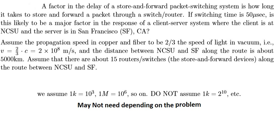 Solved A factor in the delay of a store-and-forward | Chegg.com
