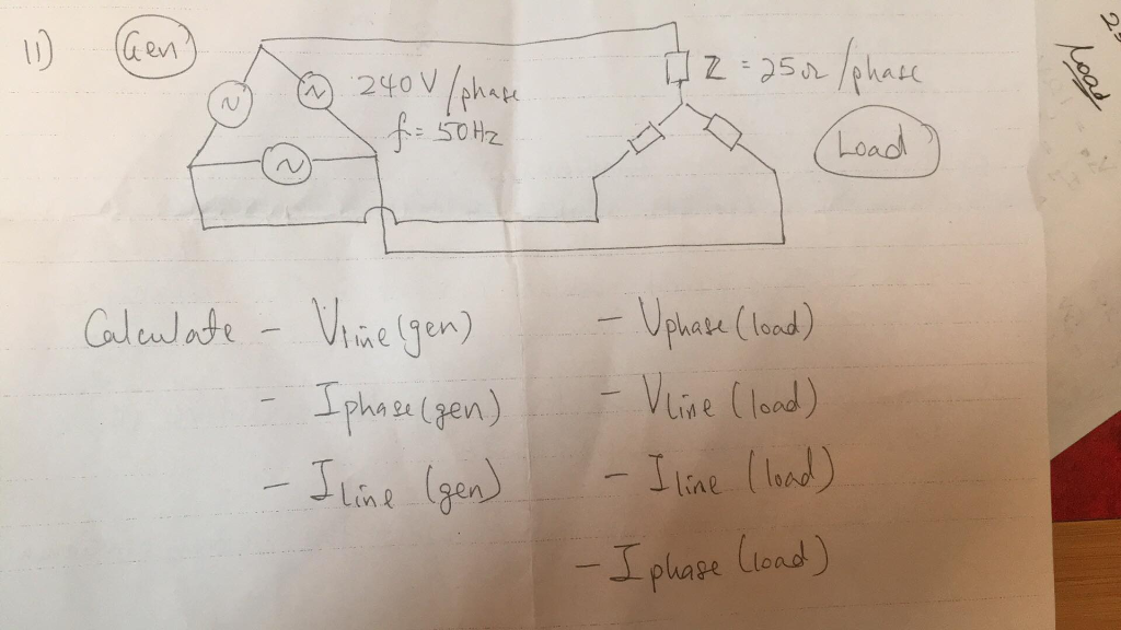 Solved W ② 240 v/phage 42 = 250/phase load f = 50Hz á | Chegg.com
