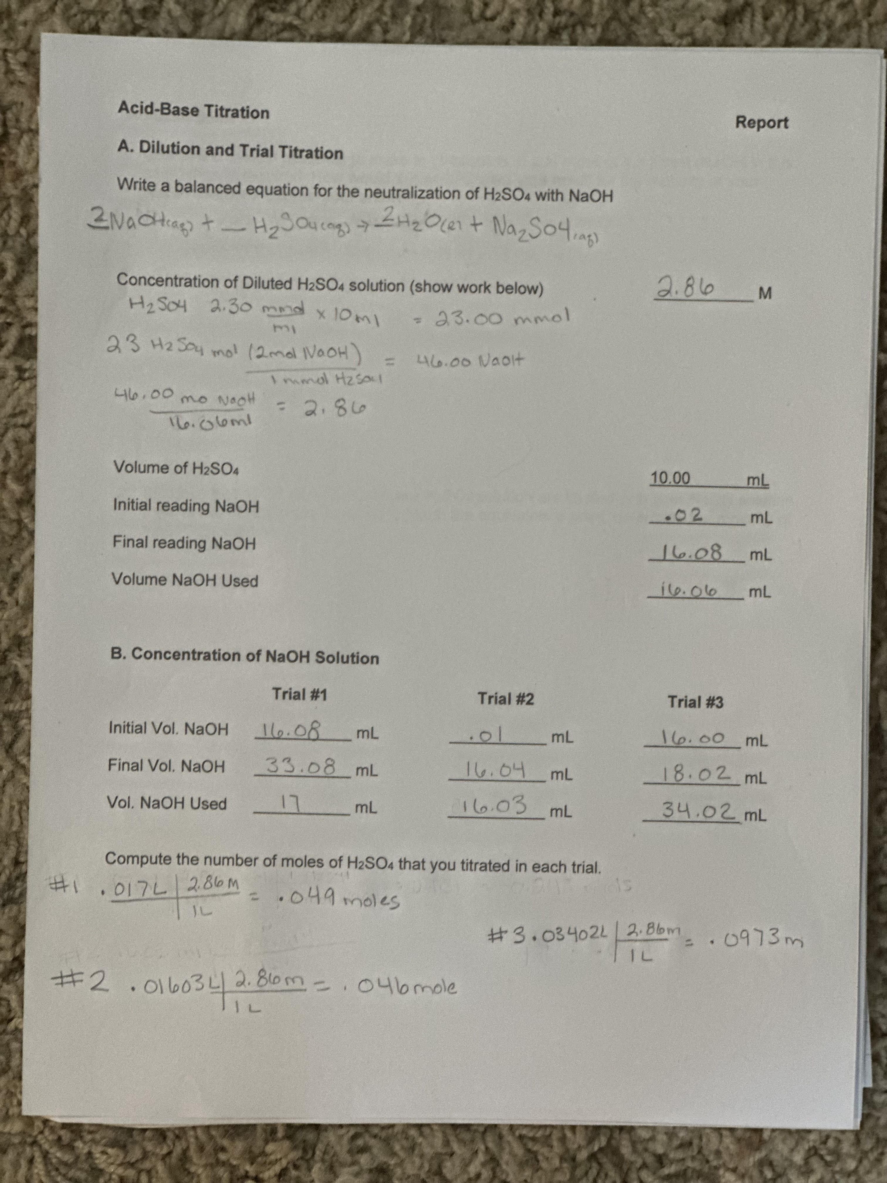 Solved Use the number of moles of H2SO4 that you titrated to | Chegg.com