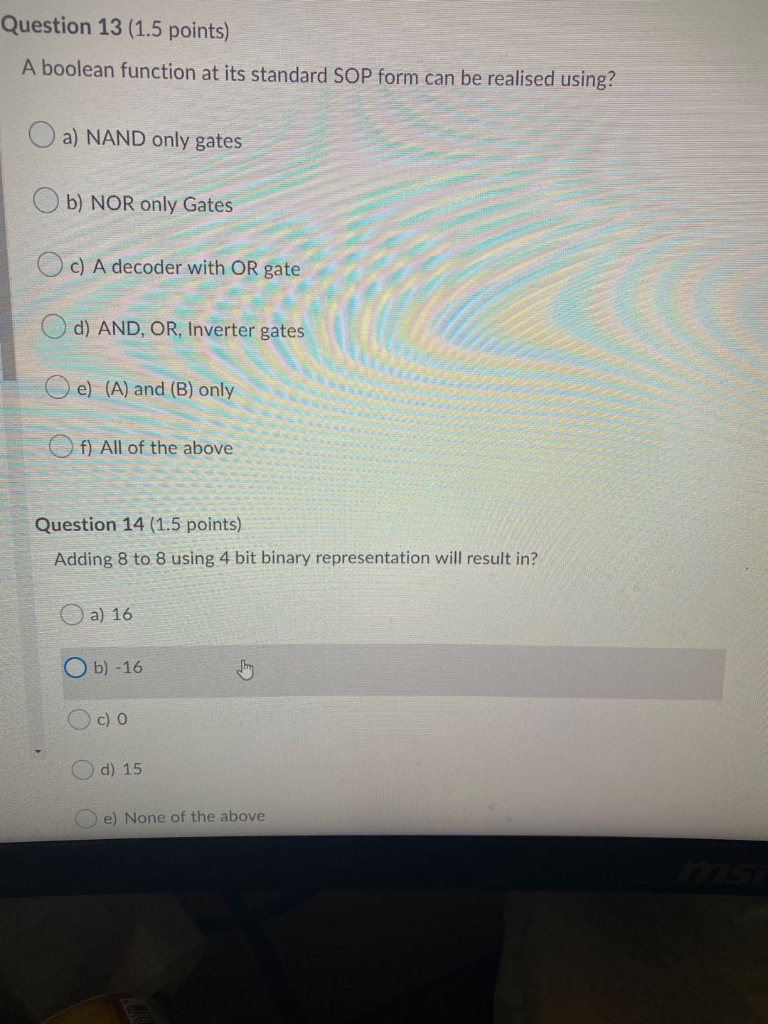 Solved Question 13 (1.5 points) A boolean function at its | Chegg.com