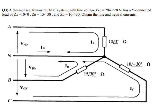 Solved Q3) A three-phase, four-wire, ABC system, with line | Chegg.com