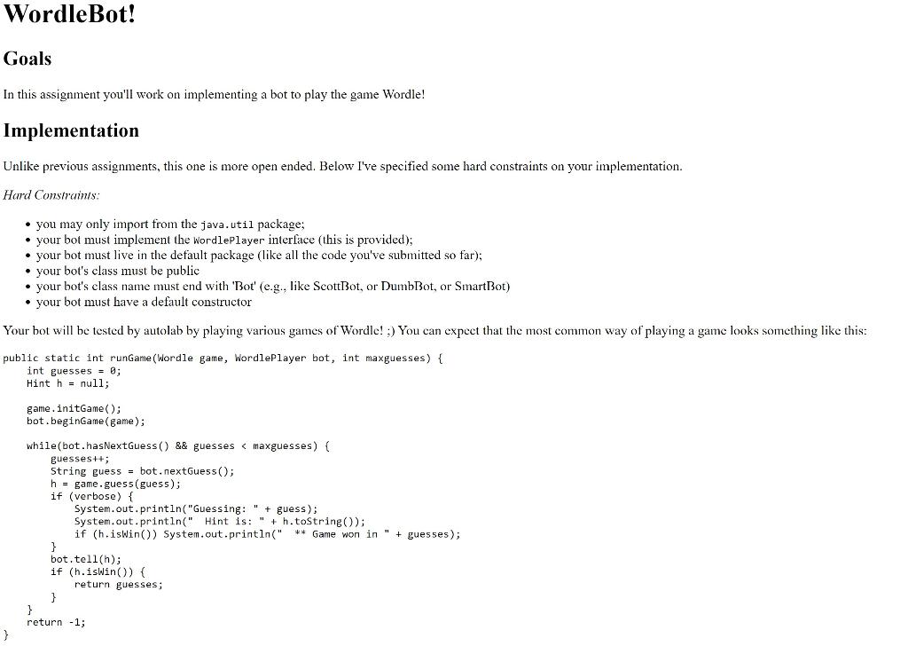 WordleBot Hello can you implement a working | Chegg.com