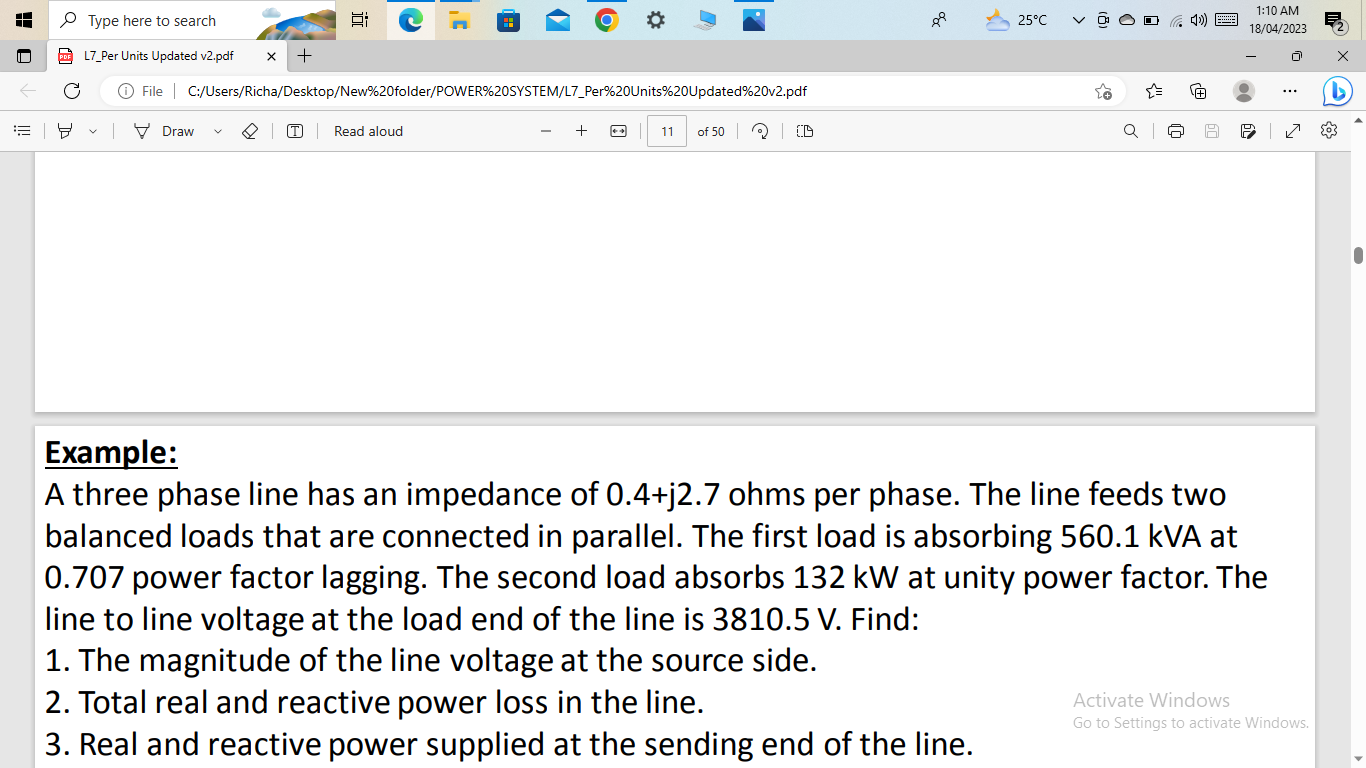 Solved Example: A three phase line has an impedance of | Chegg.com