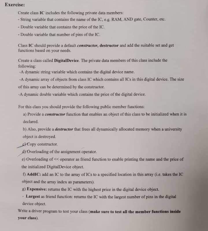 Solved Create class IC includes the following private data | Chegg.com