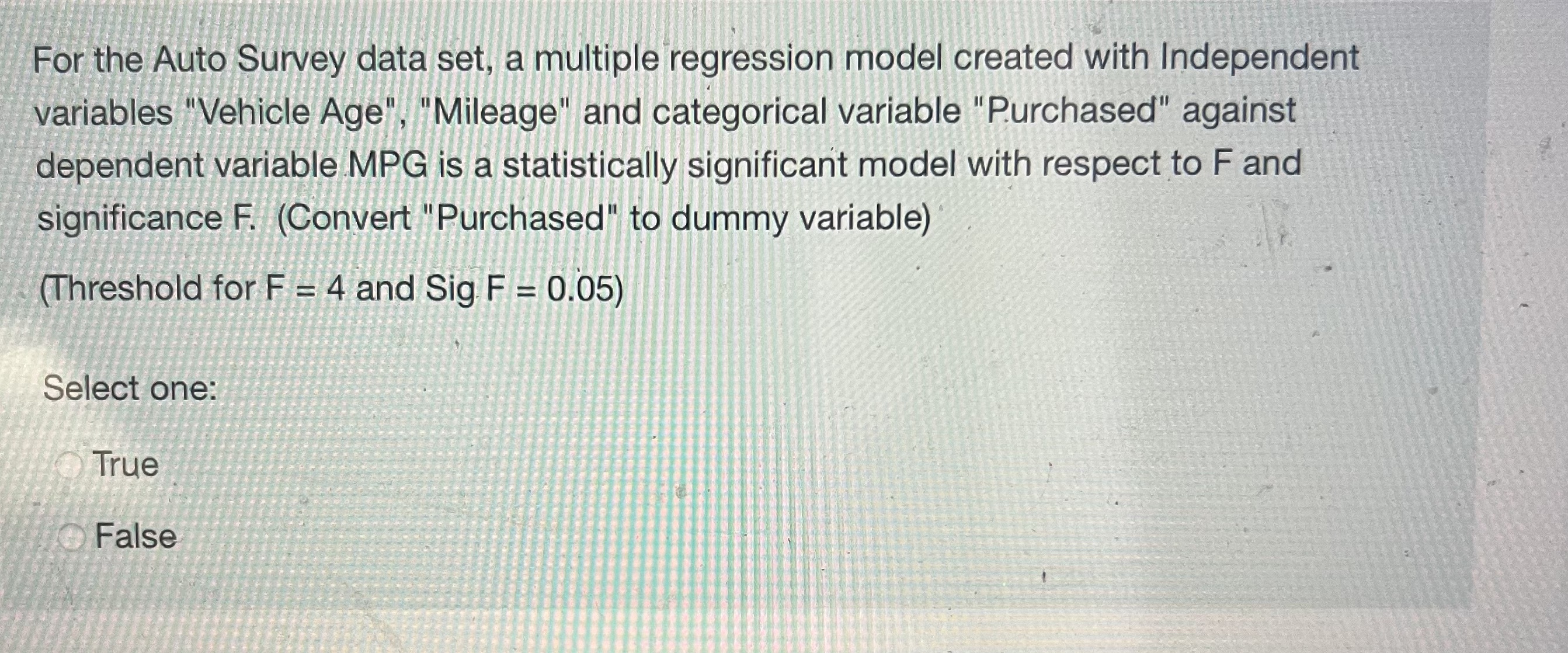 For the Auto Survey data set, what is the minimum | Chegg.com
