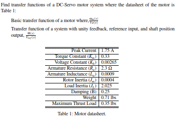 Find transfer functions of a DC-Servo motor system | Chegg.com