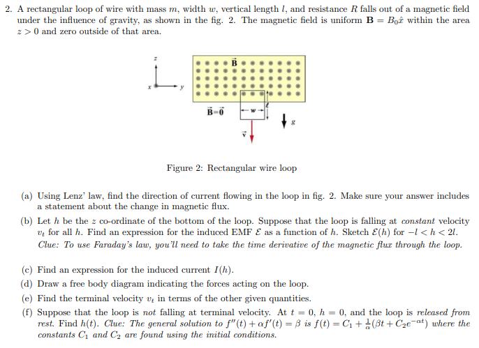 Solved 2. A rectangular loop of wire with mass m, width w, | Chegg.com