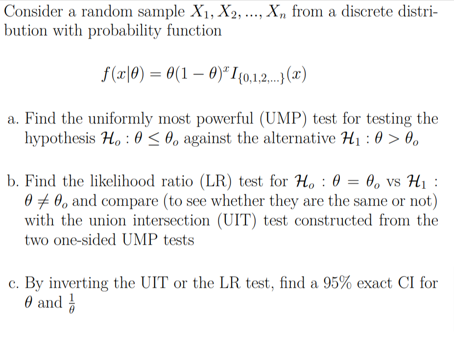 Solved Consider a random sample X1,X2,…,Xn from a discrete | Chegg.com