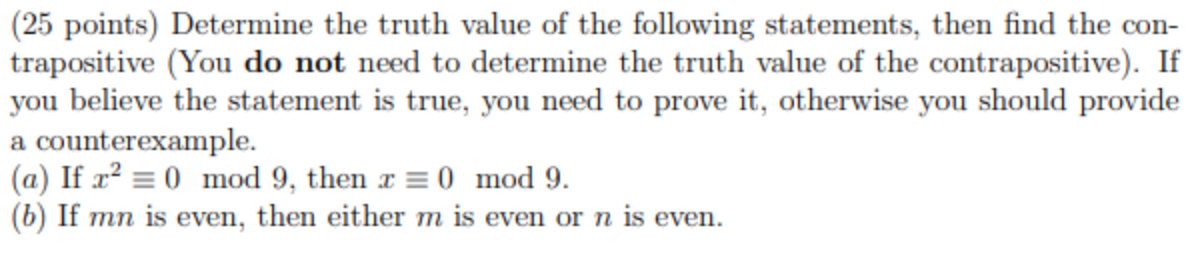 Solved (25 points) Determine the truth value of the | Chegg.com